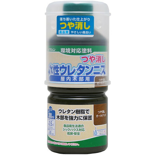 特長：耐久性があり、低臭で安全な扱いやすい屋内用ニスです。用途：屋内木部仕上げ用仕様：容量(L)：0.3乾燥時間：(20℃)：約90分色：つや消しオールナット塗り重ね回数：2回塗り塗布面積(［［M2］］)：約3.5［［MM2］］(畳約2枚)...