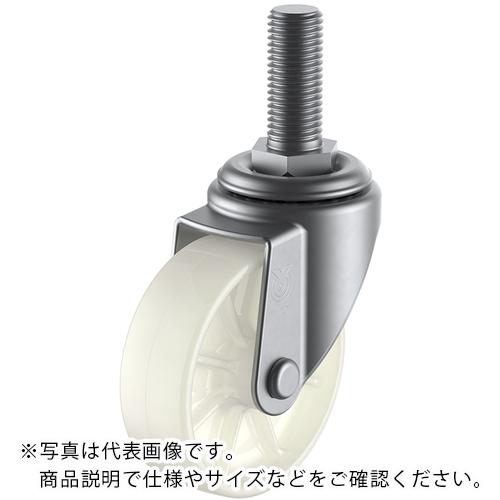 特長：耐水性・耐食性に優れたオールステンレス製金具を使用しています。食品加工機や厨房機器などで広く使用されています。用途：オールステンレス製食品台車、薬品台車、ワゴン。仕様：許容荷重(daN)：80許容荷重(kgf)：81.6車輪径D(mm...