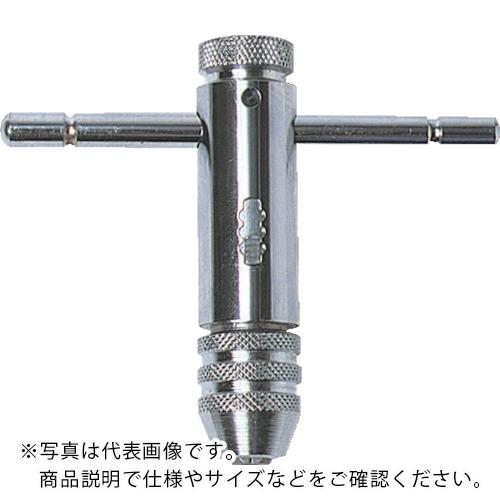 特長：ラチェット式で作業性に優れています。正逆回転切り換えで、効率的にねじ切り作業ができます。用途：タップのねじ切り作業用。仕様：適合タップ寸法：M5〜M13適合タップ四角部：4.5〜7.0全長(mm)：110材質／仕上：スチール注意：プラ...