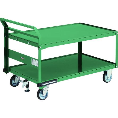 特長：上段・下段荷台は、コボレ止め付です。強靭な上段天板につき組み立て作業もでき、そのまま移動も可能です。上段荷台は取り外し可能です。ハンドル側自在キャスターのため、重量運搬時の操作性が向上します。仕様：均等荷重(kg)：500長さ(mm)...