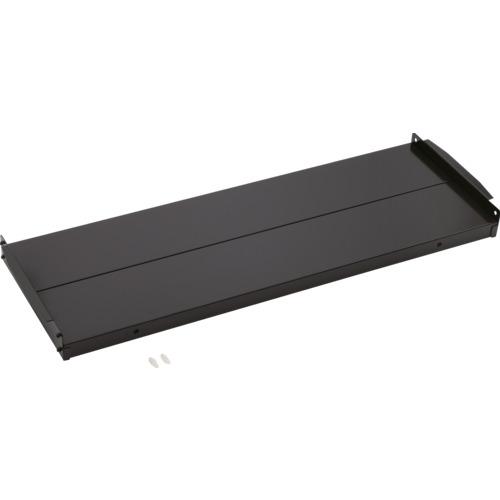 特長：棚1段分（棚板と棚受け2本）のセット品です。用途：軽量ボルトレス棚TSUG100型用追加棚板。仕様：間口(mm)：900奥行(mm)：300高さ(mm)：32色：ブラック棚板分割枚数(枚)：2均等積載量：100kg/段棚板は30ミリピ...