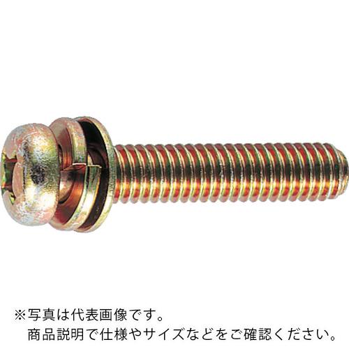 特長：ワッシャー、スプリングワッシャーをセットする手間が省けます。仕様：寸法(mm)d：M4寸法(mm)L：15ねじピッチ(mm)：0.7適合ドライバー：プラスNo.2強度区分：4.8パッケージ：ボルトンパック（ブリスター）スプリングワッシ...