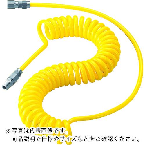 特長：ゴム弾性を有し復元力に優れています。仕様：色：黄外径(mm)：8内径(mm)：5使用範囲(m)：4.0全長(mm)：1000コイル径(mm)：42コイル長(mm)：400使用流体：空気ホース内径×外径(mm)：5×8寸法(mm)B：5...