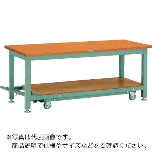 特長：本体は構造用鋼管、圧延鋼材で、接続部分はすべて溶接で接合しています。簡単な踏み込み動作で、作業台が持ち上がり、移動ができます。ダップ樹脂天板を使用し、暖かみのある外観を持ち、耐油性・耐薬品性に優れています。また、表面は滑らかで硬く、反...