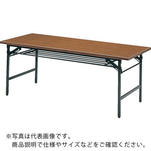 特長：メラミン化粧板共巻きの天板です。折りたたむと高さ90mmで、収納時も省スペースになります。仕様：間口(mm)：1800奥行(mm)：900高さ(mm)：700折りたたみ時高さ(mm)：90天板色：チークフレーム色：ダークグレー下棚：付...