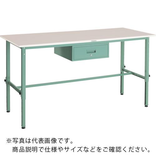 特長：650〜950mmの間で50mmピッチの高さ調節が可能です。引出しは使い勝手に応じて任意の場所に取り付け可能です。仕様：天板材質：リノリューム張間口(mm)：1800奥行(mm)：900高さ(mm)：650〜950脚部カラー：グリーン...