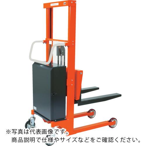 特長：前車輪を大きく(φ150)し、凹凸ある路面でも操作しやすくしました。自動充電器搭載でいつでもどこでも充電できます。（AC100V）過負荷防止バルブ付です。独創的な形状のメッキハンドルで自在なハンドリングです。新構造のマストでガタつきを...