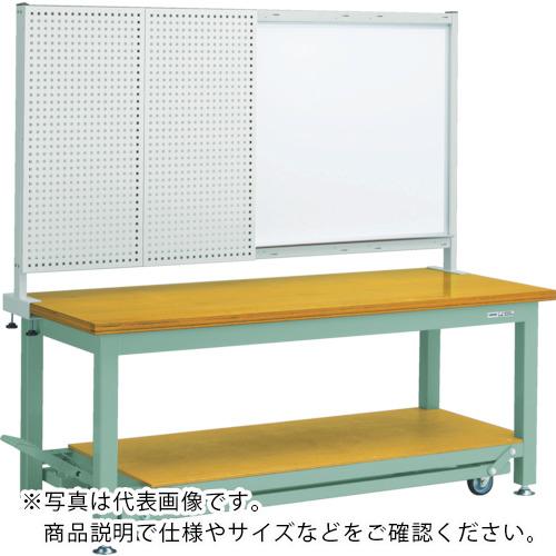 特長：本体は構造用鋼管、圧延鋼材で、接続部分はすべて溶接で接合しています。向かって左側がパンチングパネルで右側がホワイトボードです。フックなどを用いてパンチングパネルに工具などを吊り下げることができます。簡単な踏み込み動作で、作業台が持ち上...