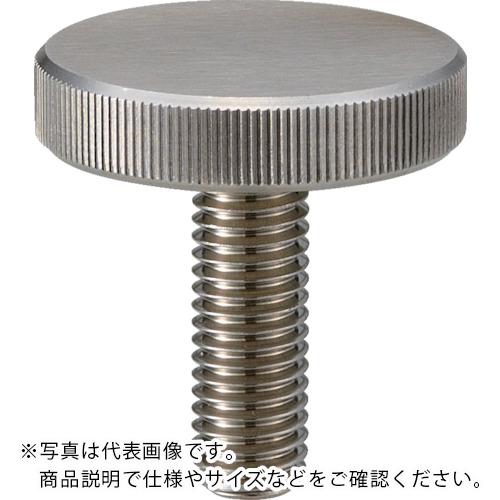 特長：フラットタイプのローレットノブです。ローレット加工によりすべりにくくスピーディに締め付けが出来ます。仕様：外径(mm)：20ノブ高さ(mm)：4.0ねじ寸法：M5×0.80ねじ長さ(mm)：10おねじタイプ材質／仕上：スチール(Q23...