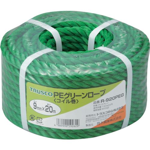 特長：水に浮き、濡れても硬くなりにくいため強度変化が少ないです。用途：屋外の柵用。防球・園芸ネットの補修。造園、ゴルフ場の区画整理。仕様：色：緑線径(mm)：9長さ(m)：20包装形態：バンド掛巻ロープの打ち方：3打ち材質／仕上：ポリエチレ...