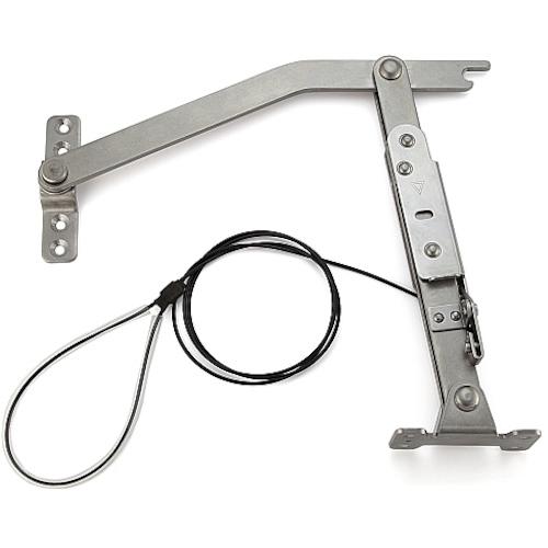 特長：扉を全開にすると自動的にロックするあおり止めステーです。ロック解除を保持する機能が付いています。ロック解除を保持している時は表示窓が赤色になります。手元でロックの解除ができるワイヤー付きです。上蓋扉や上開き扉に2本使い(左右各1)で使...