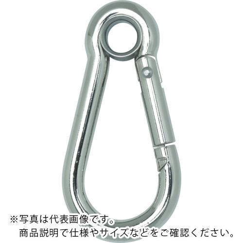 特長：国内製造の高品質なカラビナです。手作業で最終調整をしているので、滑らかな開閉を実現しています。素手にも優しいニッケルメッキ仕上げです。アルミ合金製に比べて耐摩耗性に優れています。用途：チェーン・ワイヤ・ロープなどの連結用フックとして。...