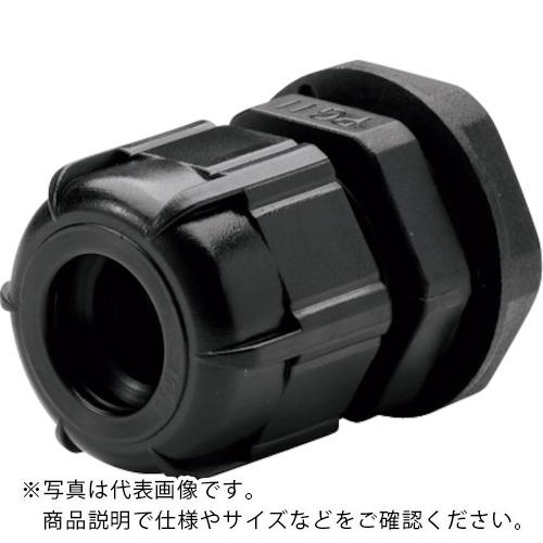 特長：ネジ部がPGネジ規格の汎用ケーブルグランドです。仕様：色：ブラック適合電線径(mm)：18.0〜25.0接続ねじ呼び径：PG29取付穴径(mm)：φ37.2挿入可ケーブル最大外径(mm)：25材質／仕上：本体：66ポリアミド（PA66...