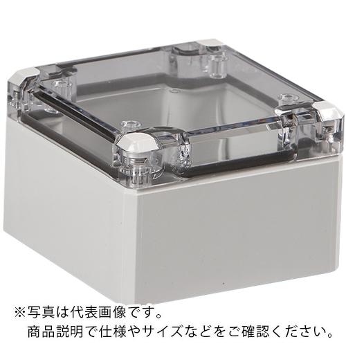 特長：保護等級IP65の防水・防塵ポリカーボネートボックスです。軽量で耐衝撃性に優れています。トップカバー内側にも取付ボスが付いていますので部品などの取付けにご利用下さい。仕様：Rohs対応品IP65材質／仕上：ポリカーボネート　●代表画像...