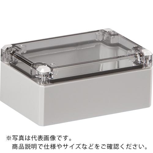 特長：保護等級IP65の防水・防塵ポリカーボネートボックスです。軽量で耐衝撃性に優れています。トップカバー内側にも取付ボスが付いていますので部品などの取付けにご利用下さい。仕様：Rohs対応品IP65材質／仕上：ポリカーボネート　●代表画像...