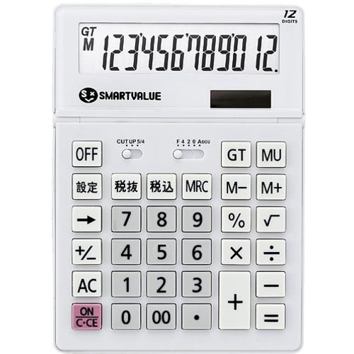 特長：大きな表示です。卓上から持ち運びまでカバーする電卓です。仕様：桁数：12色：ホワイト表示数字(高)：20mm規格：大型外形寸法：幅140×奥194×高28mm電源(V)：太陽電池＋内蔵電池(LR44×1)保証期間：1年間電卓(卓上大型...