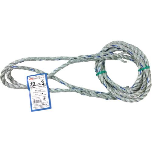 特長：ワイヤーのようにサビないため、荷物を汚しません。用途：荷物の固定、結束、引張り作業に。仕様：色：グレー線径(mm)：12長さ(m)：3両端アイ加工：折り径：約20cm、編込み回数：4回材質／仕上：ポリプロピレン(PP)、ポリエチレン混...