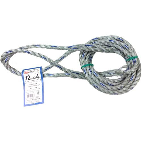特長：ワイヤーのようにサビないため、荷物を汚しません。用途：荷物の固定、結束、引張り作業に。仕様：色：グレー線径(mm)：12長さ(m)：4両端アイ加工：折り径：約20cm、編込み回数：4回材質／仕上：ポリプロピレン(PP)、ポリエチレン混...