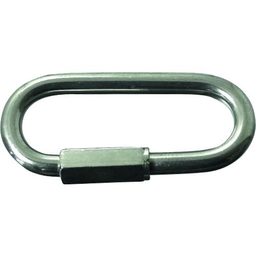 特長：ナットを回すだけで簡単に開閉できます。水回りに最適なステンレス製です。用途：チェイン・ワイヤーロープなどの連結、末端の金具として。仕様：適合チェーン径(mm)：5.0使用荷重(kN)：0.784品名：SSJ1050A(mm)：13.0...