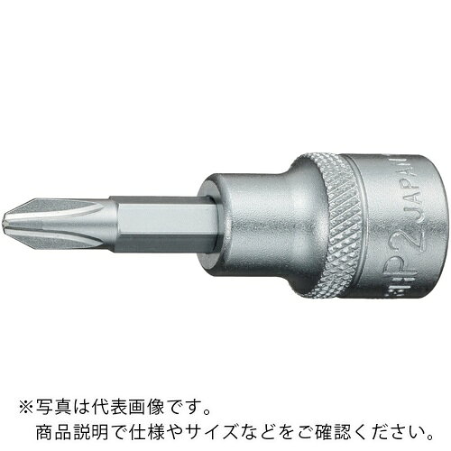 特長：ラチェットハンドルなどに取り付けて使用することにより、マイナスねじ、プラスねじの締め付け、緩めができます。仕様：刃先：［［＋］］No.2差込角(mm)：9.5全長(mm)：52材質／仕上：構造用鋼　●代表画像について 商品によっては、...