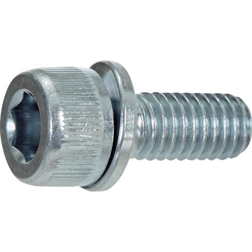 特長：スプリングワッシャー付の六角穴付ボルトです。セットする手間が省ける組込タイプです。仕様：寸法(mm)d：M3寸法(mm)L：08ねじピッチ(mm)：0.5強度区分：強度区分4.8表面処理：三価クロメート仕上げ（白）ばね座金外径(mm)...