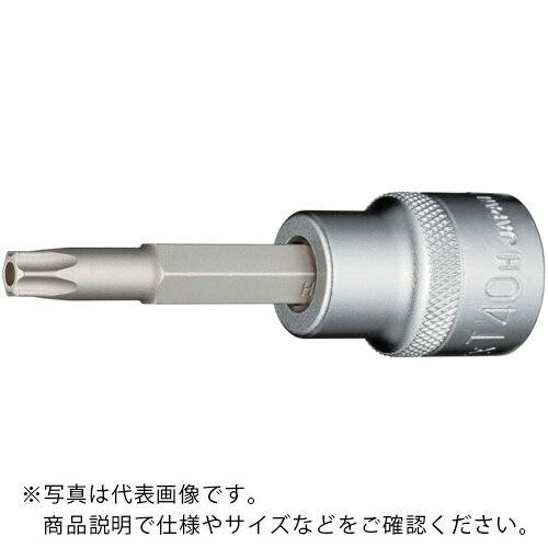特長：いじり防止タイプです。早回しに便利なローレット加工仕上げです。用途：T型トルクスねじの締付け、緩め作業用。仕様：呼びNo.：T40先端寸法(mm)：6.60差込角(mm)：12.7全長(mm)：74材質／仕上：構造用鋼注意：インパクト...