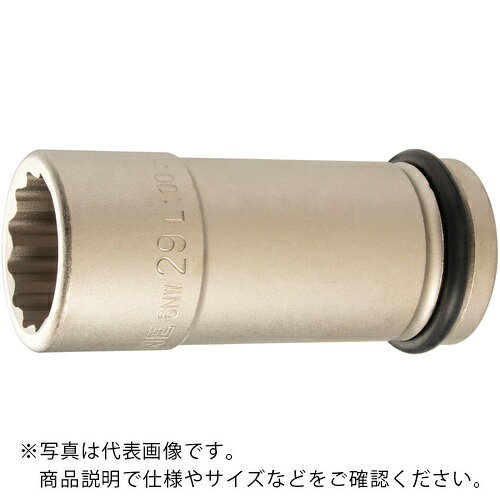 特長：外観品質と防錆力の向上を図った無電解メッキ仕様のインパクト用ロングソケットです。12角タイプです。用途：ボルト・ナットの締付け・緩め作業用。仕様：差込角(mm)：19.0対辺寸法(mm)：29全長(mm)：100対辺形状：12角適合ピ...