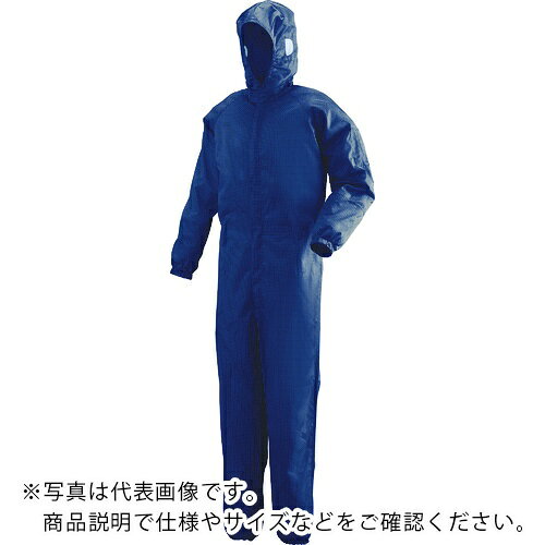特長：フード付のクリーンウエアです。用途：作業者からの発塵とESD防止対策。仕様：色：ネイビーサイズ：5L着丈(cm)：191.5ウエスト(cm)：92-100適合胸囲(cm)：136股下(cm)：85Fed.Std.209d クラス100...