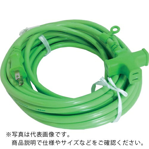特長：タップが3方向に分かれているタイプです。用途：工場、現場などでの延長用。仕様：色：グリーン電線仕様長さ(m)：5電線仕様太さ(［［MM2］］)：1.25電線仕様芯数(C)：2コンセント仕様定格：15Aコンセント仕様形状：Aタイプコンセ...