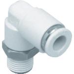 特長：難燃性樹脂（UL-94規格V-0相当）標準+黄銅部ニッケルメッキ+ネジ部シール材標準塗布用途：片口エルボ　チューブ+オネジ仕様：適合チューブ外径D(mm)：8接続口径：R1/4最高使用圧力(MPa)：1.0流体温度(℃)：-10〜60...