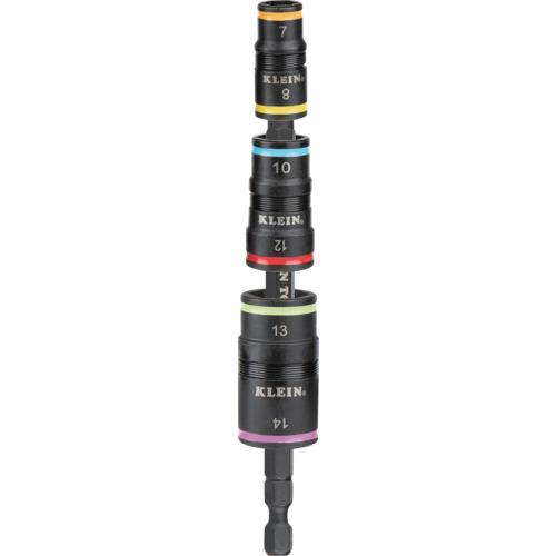 特長：1本で両頭ビット、ソケット6種類の機能があります。シャフトとソケットは耐衝撃性があり、高負荷用途向けに設計されています。サイズで色分けされているため簡単にサイズ確認が出来ます。用途：六角シャフト。インパクト ドライバーまたは 1/4 ...