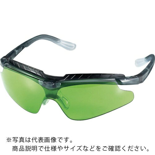 特長：スポーティでスタイリッシュな遮光メガネです。有害な赤外線も遮光します。用途：ガス溶接作業用。仕様：レンズ色：グリーンテンプル色：ブラック／クリア幅(mm)：144高さ(mm)：48遮光度：#5規格：アメリカ安全規格ANSI Z87.1...