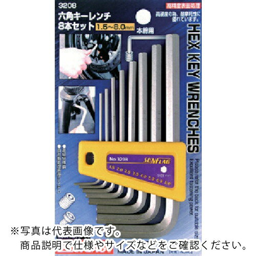特長：光学機器に使用されている特殊表面加工仕上げで錆びにくい特性を持っています。高い硬度性により、耐摩耗性に優れています。用途：自動車関連・工場内作業などの六角ネジ締めに。仕様：セット内容(本)：8セット明細　1.5、2.0、2.5、3.0...