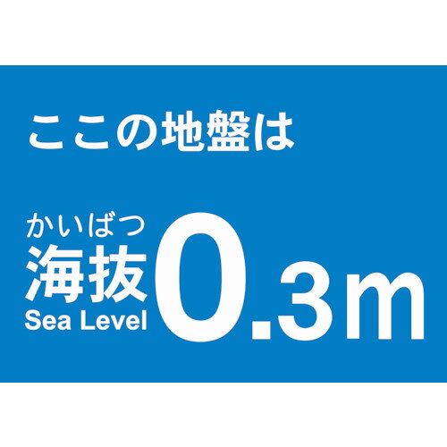特長：屋内外使用可能です。仕様：表示内容：ここの地盤は海抜0.3m取付仕様：粘着シール縦(mm)：120横(mm)：170材質／仕上：塩化ビニール(PVC)注意：貼り付ける面のゴミ・油等を拭きとってください。　●代表画像について 商品によっ...