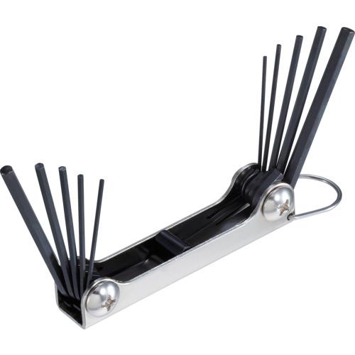 特長：折りたたみ式で携帯に便利な六角レンチセットです。mm／インチとも5種類ずつセットしています。仕様：セット内容(本)：10セット内容(mm/インチ)：1.27(1/20)、1.5、1.6(1/16)、2、2.4(3/32)、2.5、3、...