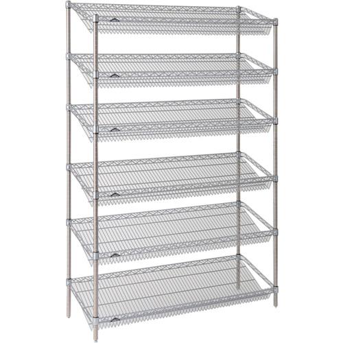 特長：物品の出し入れが容易で、視認性に優れる傾斜棚（傾斜角30°、深さ100mm）。ディスプレイ用什器にも適します。ポールはSUS304（18-8）ステンレス製。キャスター取付時総耐荷重200kg。仕様：間口(mm)：910奥行(mm)：4...