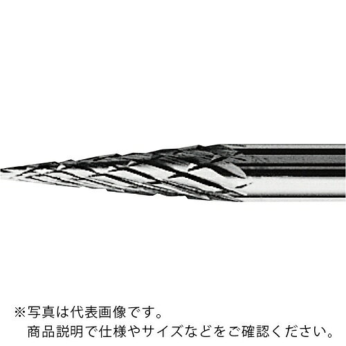 特長：独自開発の刃形状により、高速回転使用時にバーが不用意に被切削物に喰いこんでしまうことがないため、滑らかに加工でき能力アップに貢献します。用途：仕様：形状：円錐型(シングルカット)刃径(mm)：3刃長(mm)：11軸径(mm)：3軸長(...