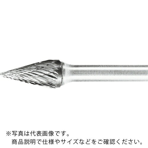 特長：独自開発の刃形状により、高速回転使用時にバーが不用意に被切削物に喰いこんでしまうことがないため、滑らかに加工でき能力アップに貢献します。仕様：形状：円錐(シングルカット)刃径(mm)：9.5刃長(mm)：16軸径(mm)：6軸長(mm...