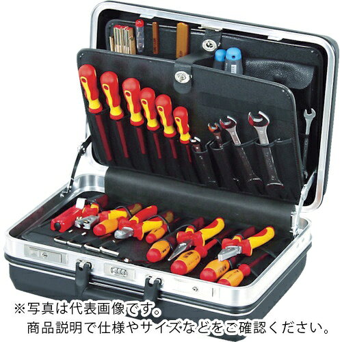 特長：ドイツ製のスタンダードモデルです。人間工学に基づく安定したハンドル付です。2つのフリップロックでケースを施錠します。付属品のツールプレートは簡単に取り外しできます。開閉のヒンジ部分は3か所に取付され丈夫です。強靭なアルミニウムフレーム...