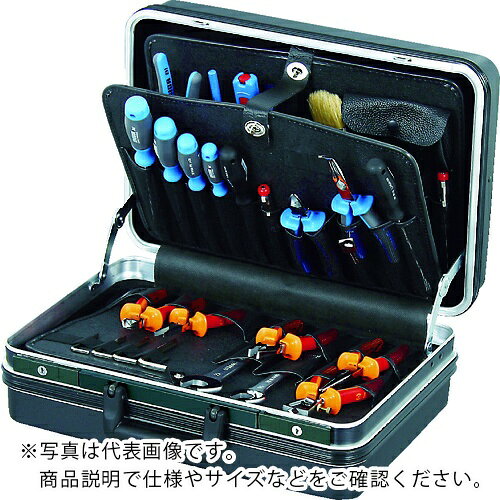 特長：ドイツ製のプロフェッショナルモデルです。人間工学に基づく安定したハンドル付です。2つのフリップロックでケースのフタを固定します。付属品のツールプレートは簡単に取り外しできます。強靭なアルミニウムフレームでタフな現場でも壊れにくいです。...
