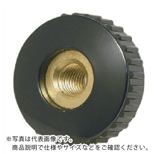 特長：外周ローレットが操作性を向上させます。仕様：外径(mm)：15ノブ高さ(mm)：11ねじ寸法：M4×0.7ねじ穴深さ(mm)：10材質／仕上：ノブ：フェノール樹脂 ブラックタップ穴：黄銅(C3604B)　●代表画像について 商品によっ...