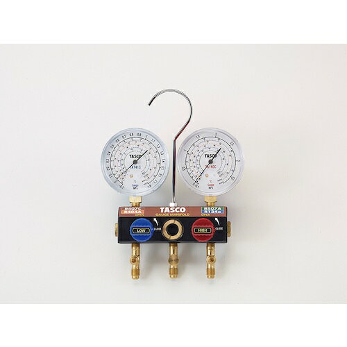 特長：R404A、R407C、R134a、R507A対応マニホールドです。用途：配管の真空引き時や、冷媒の圧力確認、充填時に。仕様：高圧側圧力範囲(Mpa)：-0.1〜3.8低圧側圧力範囲(Mpa)：-0.1〜1.8セット内容／付属品：ボー...