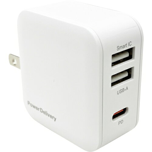 特長：パワーデリバリー3.0対応で高速充電できます。仕様：色：白ポート数：3幅(mm)：50奥行(mm)：48高さ(mm)：24USB-CポートX1　　USB-AポートX2　20W　　パワーデリバリー　●メーカー取寄商品について 本商品はメ...