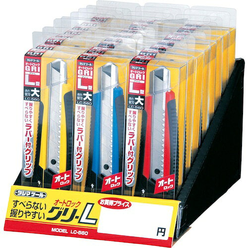 特長：オートロック式(ロック力25キロ)ですしっかり握れて滑りにくいエラストマー樹脂グリップを採用頑丈な0.8mm厚ブレードホルダーを採用用途：厚物切断用カッターに。仕様：替刃タイプ：L型替刃材質／仕上：グリップ：エラストマー樹脂ホルダー部...