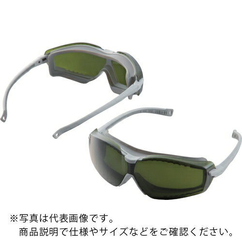 特長：柔らかい接顔パッド付きです。用途：ガス溶接用。仕様：レンズ色：グリーンフレーム色：グレー防曇加工：○UVカット：○角度調整：○タイプ：スペクタクル型レンズタイプ：1眼型テンプルカラー：グレー防じんメガネ　ハイパーライトグラス　グリーン...
