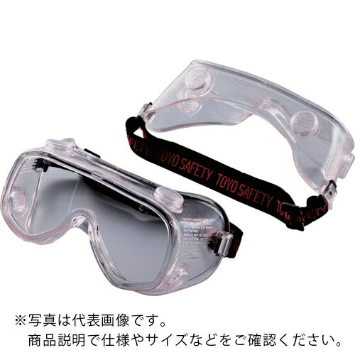 特長：ベンチレーション（4ケ所）付きタイプです。用途：粉じんや飛来物が発生する可能性のあるあらゆる作業現場等に。仕様：レンズ色：クリアバンド色：黒フレーム色：クリアレンズ厚(mm)：1.5防曇加工：○顔あたりソフト：○レンズ交換：○通気孔有...