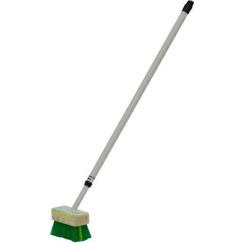 特長：柄の部分が伸縮し、収納や持ち運びに便利です。用途：小さい頭のデッキブラシ。仕様：幅(mm)：130長さ(mm)：1300約長さ77〜130cmに伸縮可能スチール・天然木・塩化ビニル樹脂材質／仕上：柄：スチール、台：天然木、ブラシ部：塩...