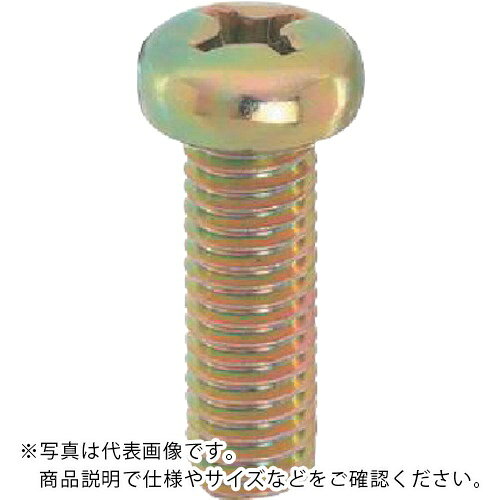 特長：十字穴付きのなべ頭小ねじです。頭部が出ても差し支えない所に使われます。材質は鋼で耐食性向上のため、クロメートめっき(黄色っぽい色合い)がしてあります。生地に比べ耐食性があります。用途：ボルトに比べ小さな部材の一般的な締結に。仕様：寸法...