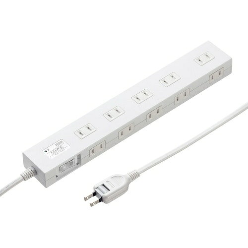 特長：小型ACアダプタが差し込める（差込口ピッチ45mm）10個口電源タップです。iPadなどのタブレットの充電器接続に便利です。雷ガードを内蔵しており、恐ろしい雷から機器をガードします。雷ガード作動中確認ランプ付きです。一括集中スイッチ付...