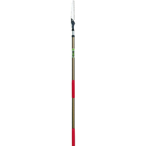 特長：1.78〜3mまで無段階伸縮です。刃先角4段階可変式です。折りたたみ式です。用途：植木・果樹の剪定用。仕様：刃長(mm)：270全長(mm)：1780伸縮：最長3mまで伸縮材質／仕上：刃：刃物鋼SK-5柄：アルミ合金ハンドル:軟質塩ビ...